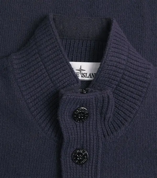 Stone Island Wool-blend Button-up Sweater - Navy