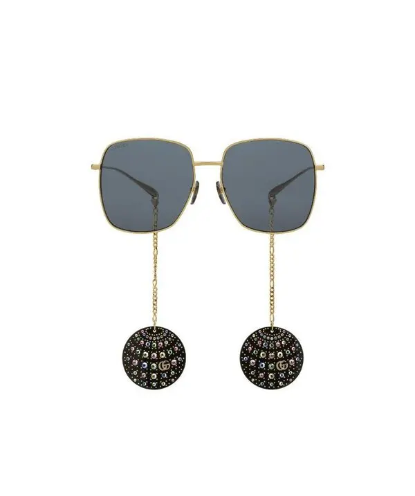 Gucci Square Frame Sunglasses With Disco Charm Detailing - Gray