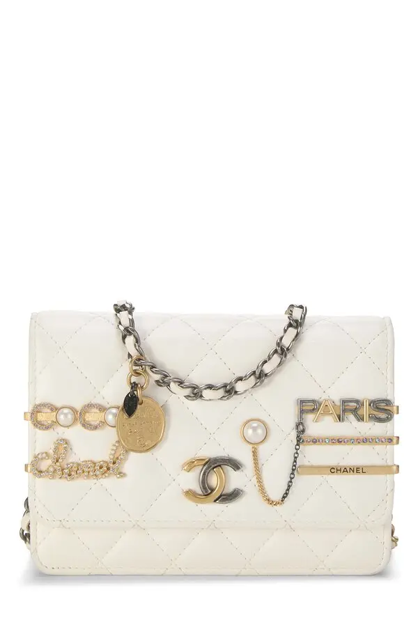 Chanel Lambskin Coco Clips Wallet On Chain - White