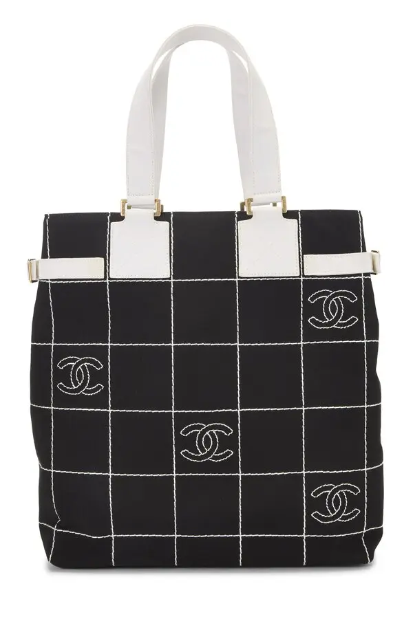 Chanel Canvas Chocolate Bar Tote - Black