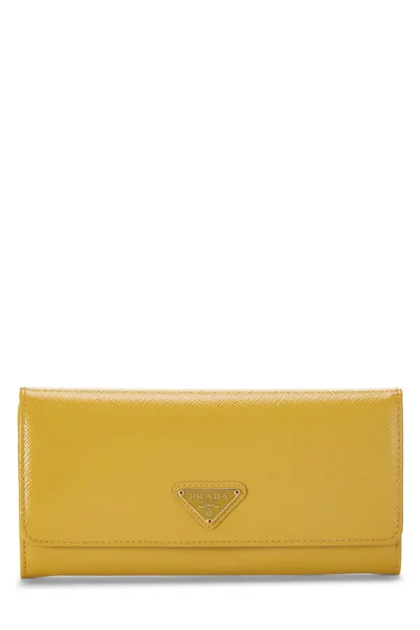 Prada Saffiano Vernice Continental Wallet - Yellow