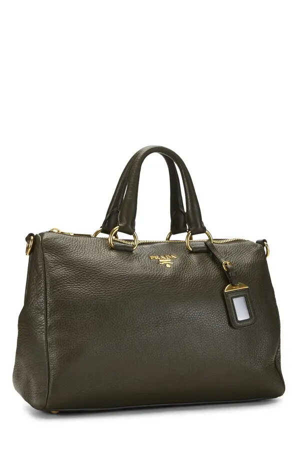 Prada Vitello Daino Convertible Bauletto Handbag - Green