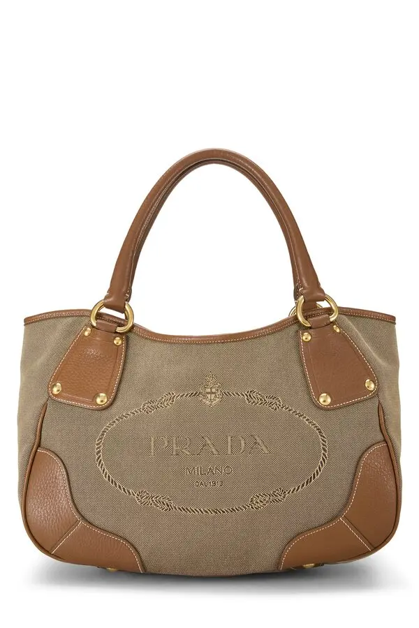 Prada Logo Canvas Tote - Brown