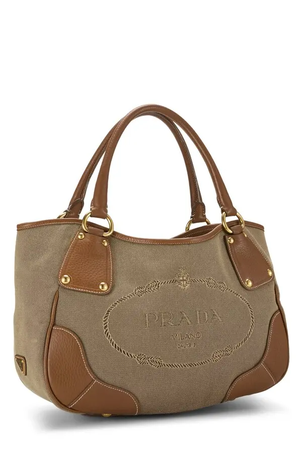 Prada Logo Canvas Tote - Brown