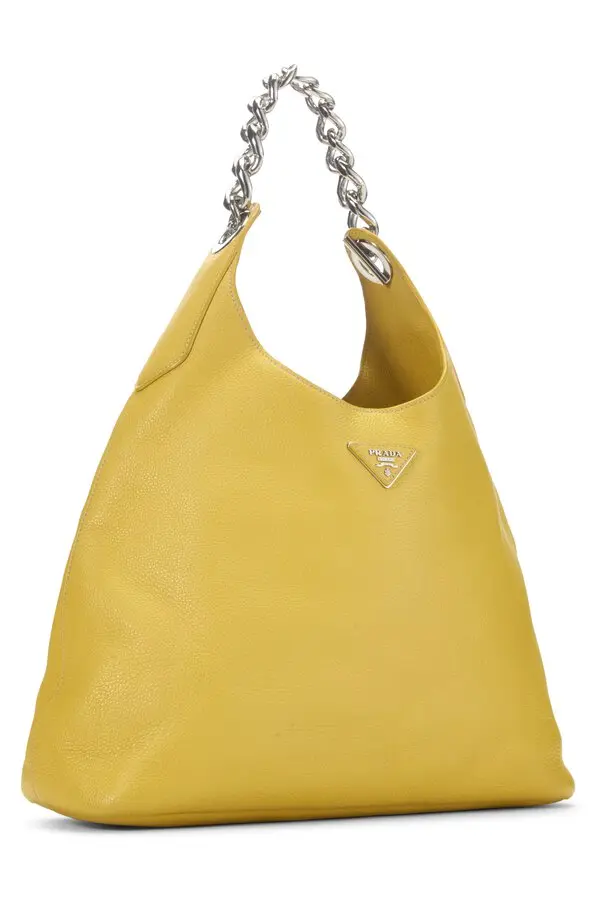 Prada Vitello Daino Chain Hobo - Yellow