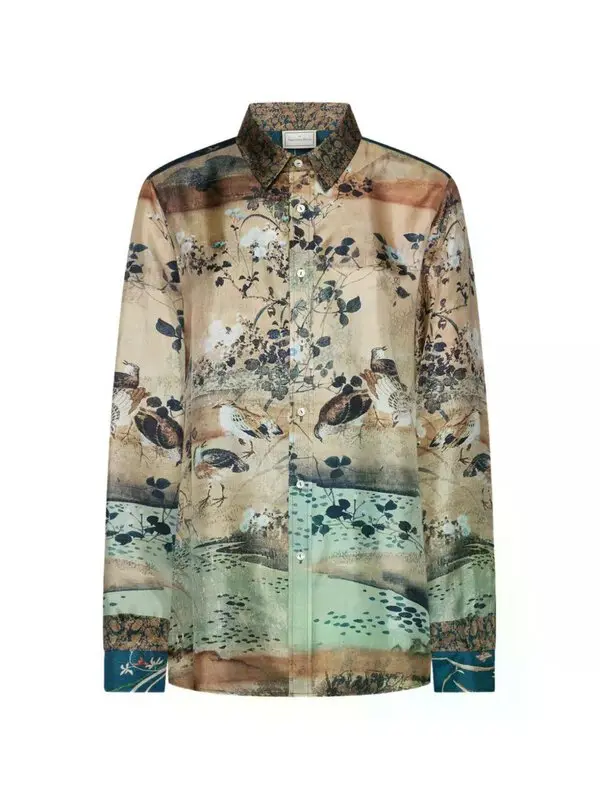 PIERRE-LOUIS MASCIA Aloe Tapestry-print Silk Shirt