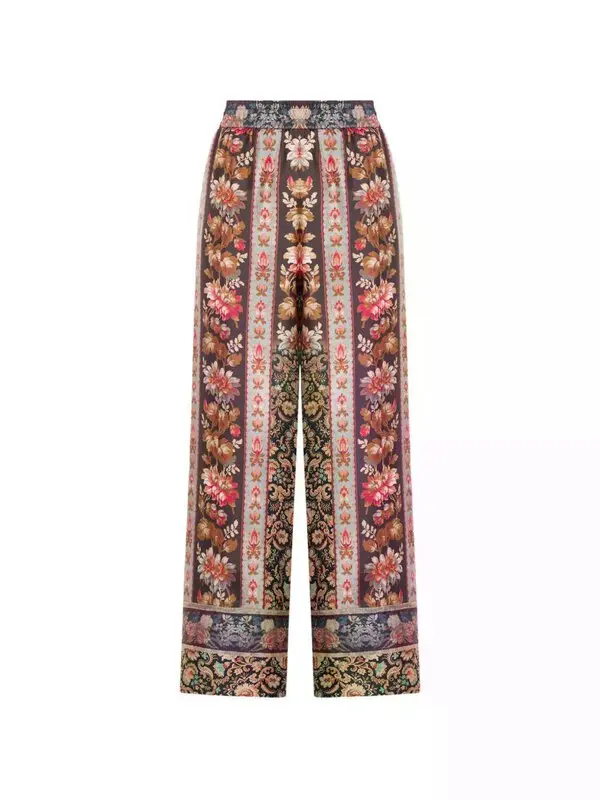 PIERRE-LOUIS MASCIA Aloe Floral-print Silk Palazzo Pants - Brown