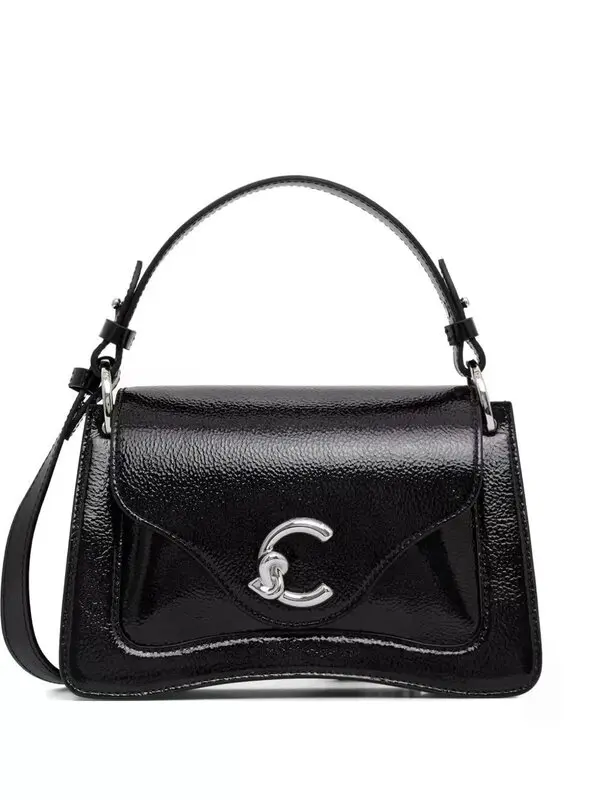 COCCINELLE C-logo Patent Leather Tote Bag - Black