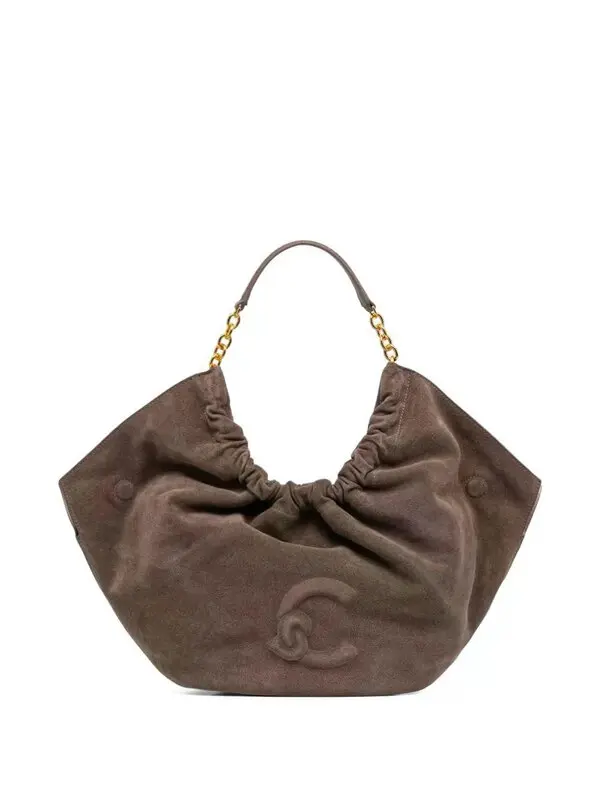 COCCINELLE Embossed-logo Suede Tote Bag - Brown