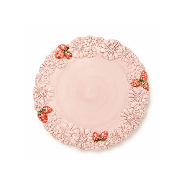 CHERRY PIE FARMHOUSE Italian Handpainted Strawberrry Plates Set Of Two - Pink
