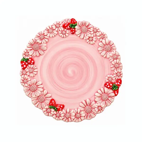 CHERRY PIE FARMHOUSE Italian Handpainted Strawberrry Plates Set Of Two - Pink