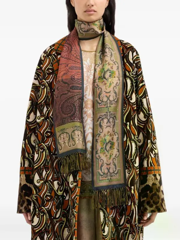 PIERRE-LOUIS MASCIA Aloewuf Paisley Floral-print Fringed Scarf - Brown