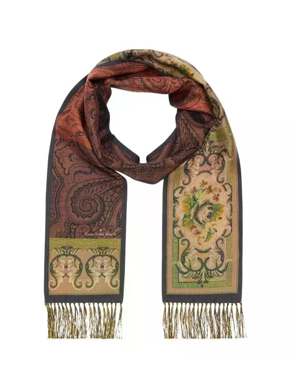 PIERRE-LOUIS MASCIA Aloewuf Paisley Floral-print Fringed Scarf - Brown