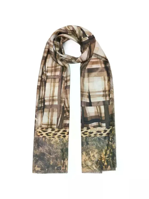 PIERRE-LOUIS MASCIA Fancy Plaid Abstract-motif Scarf - Brown