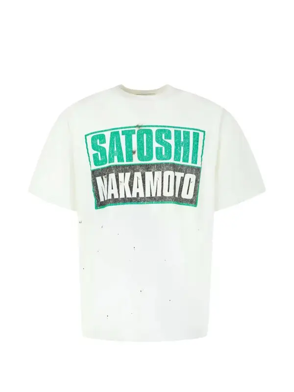 SATOSHI NAKAMOTO Logo-print Distressed T-shirt