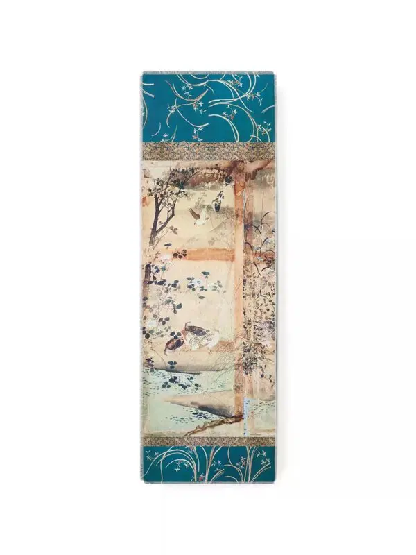 PIERRE-LOUIS MASCIA Fancy Botanical-print Frayed Scarf - Blue