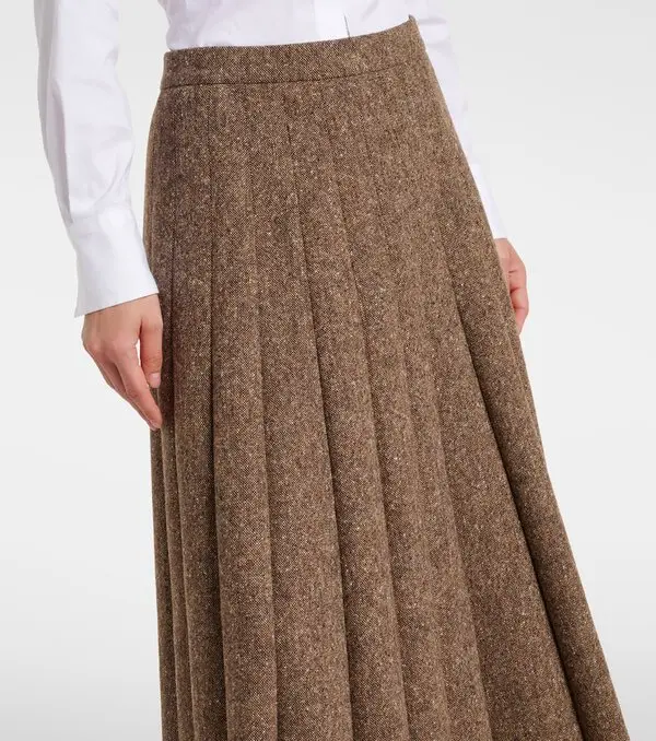 Brunello Cucinelli Pleated Wool-blend Tweed Midi Skirt