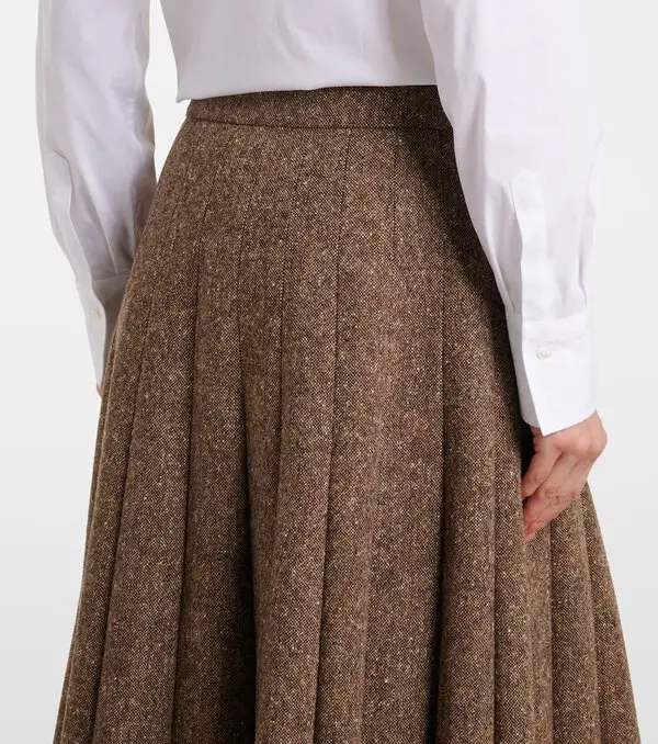 Brunello Cucinelli Pleated Wool-blend Tweed Midi Skirt