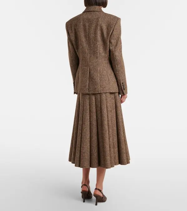Brunello Cucinelli Pleated Wool-blend Tweed Midi Skirt