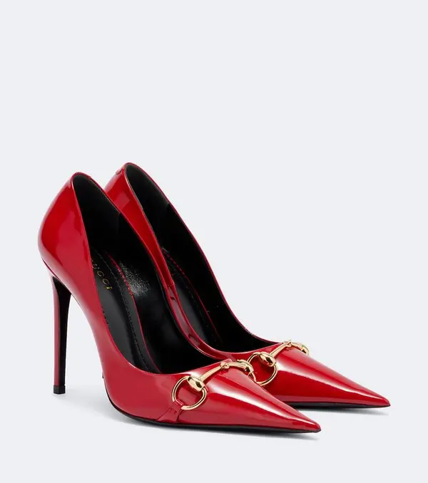 Gucci Donna Horsebit Patent Leather Pumps - Red