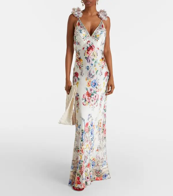 Camilla Embellished Floral Silk Slip Dress