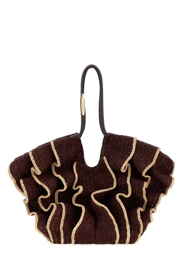 Zimmermann Chocolate Raffia Medium Goldentime Shopping Bag - Brown