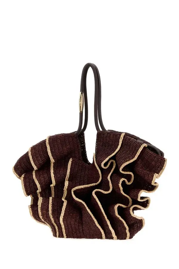 Zimmermann Chocolate Raffia Medium Goldentime Shopping Bag
