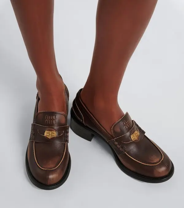Miu Miu Decò Leather Loafer Pumps
