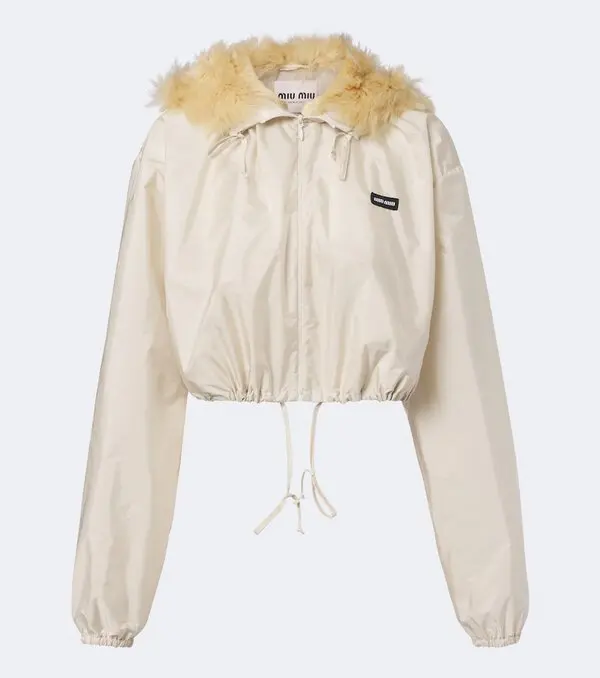 Miu Miu Cropped Hooded Shearling-trimmed Jacket