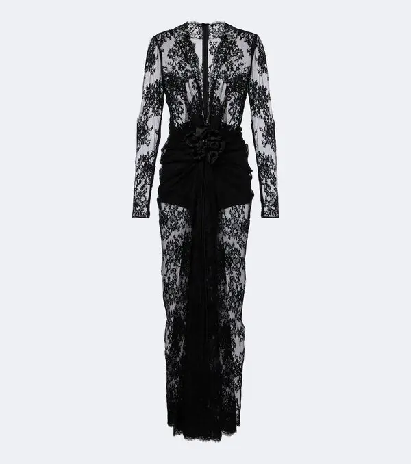 Dolce & Gabbana Gathered Cotton-blend Lace Maxi Dress