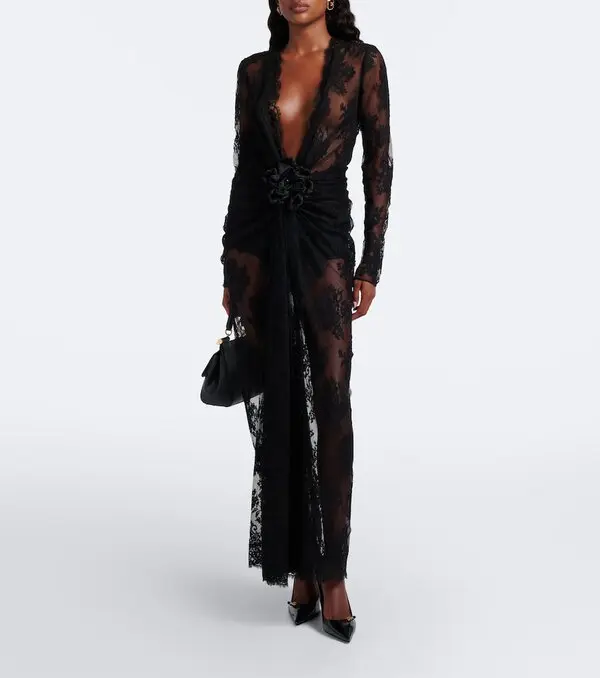 Dolce & Gabbana Gathered Cotton-blend Lace Maxi Dress