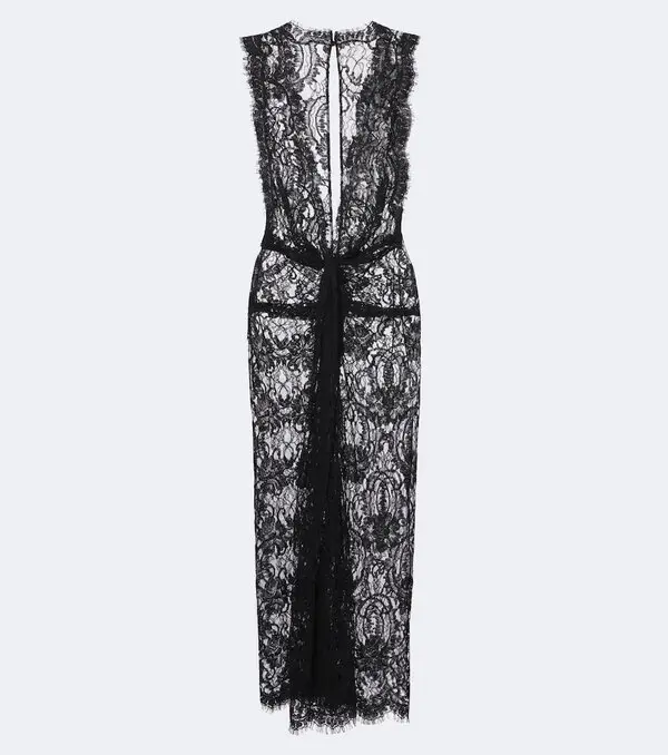 Dolce & Gabbana Gathered Cotton-blend Lace Maxi Dress - Black