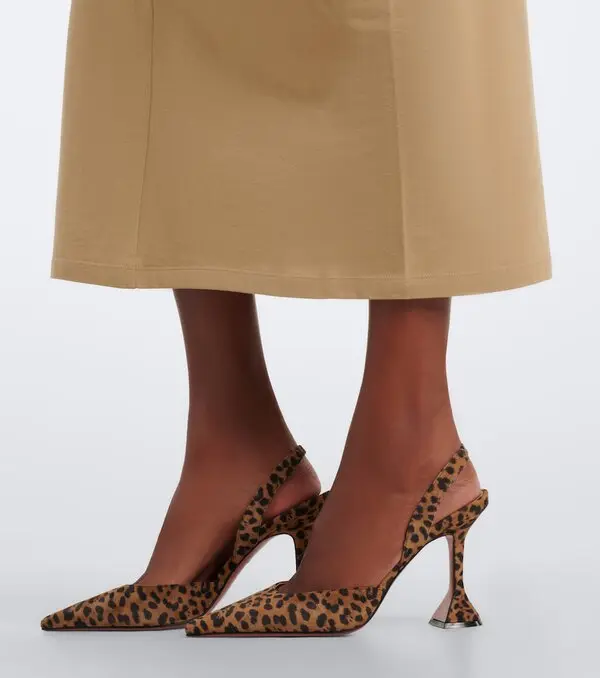 Amina Muaddi Holli Leopard-print Suede Slingback Pumps