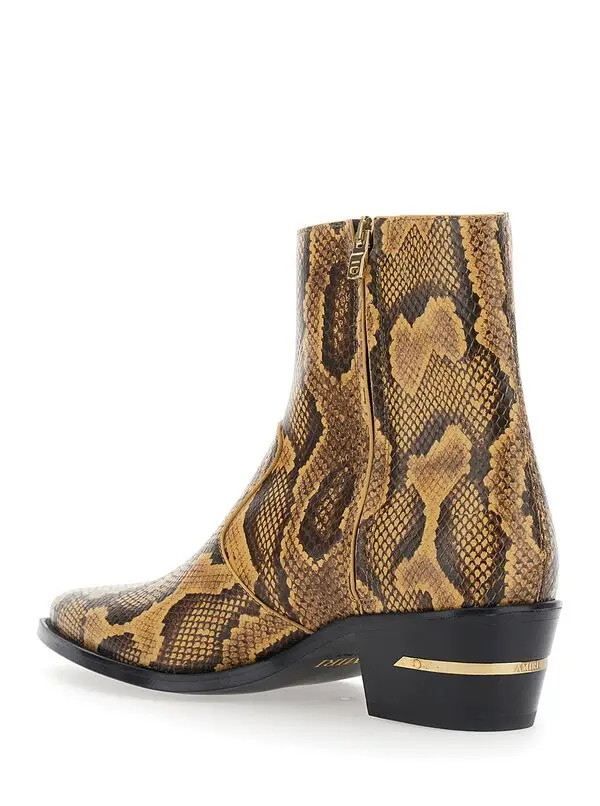 Amiri Python Ma Pointy Boots With Sharp Toe And Leather Detail. Brown