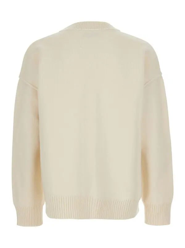 AMI Paris V-neck Cardigan With Logo - White
