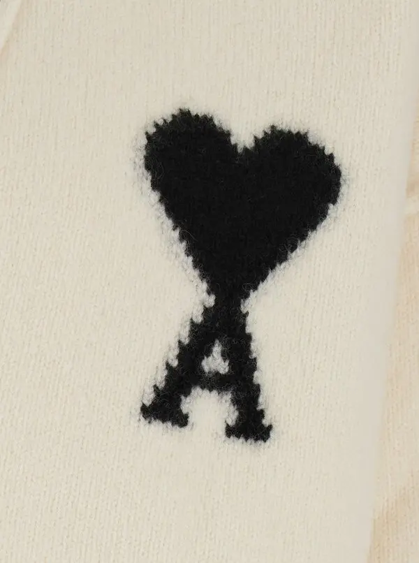 AMI Paris V-neck Cardigan With Logo - White