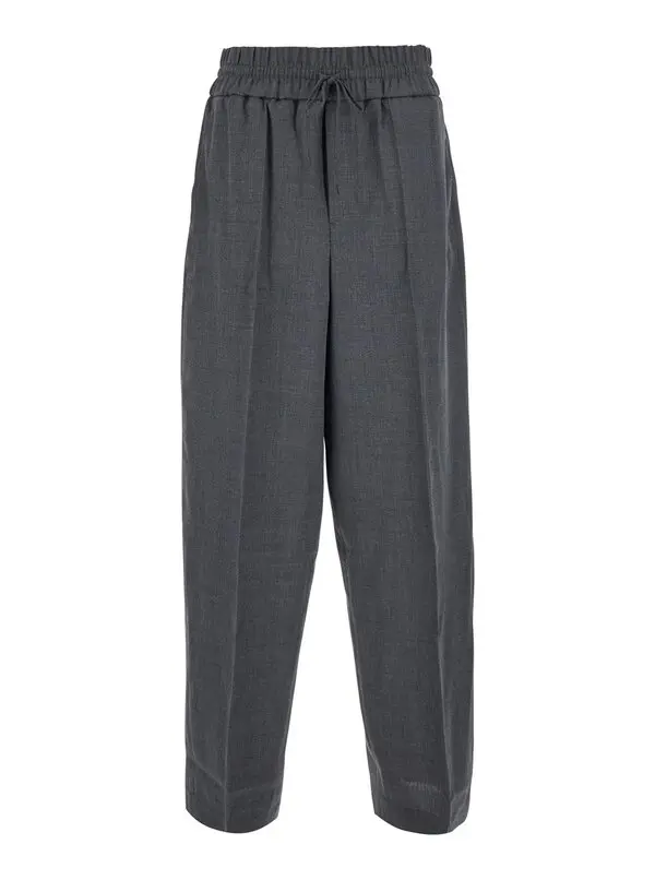 AMI Paris Gray Pants With Elasticized Drawstring Waist In Wool For - Multicolor