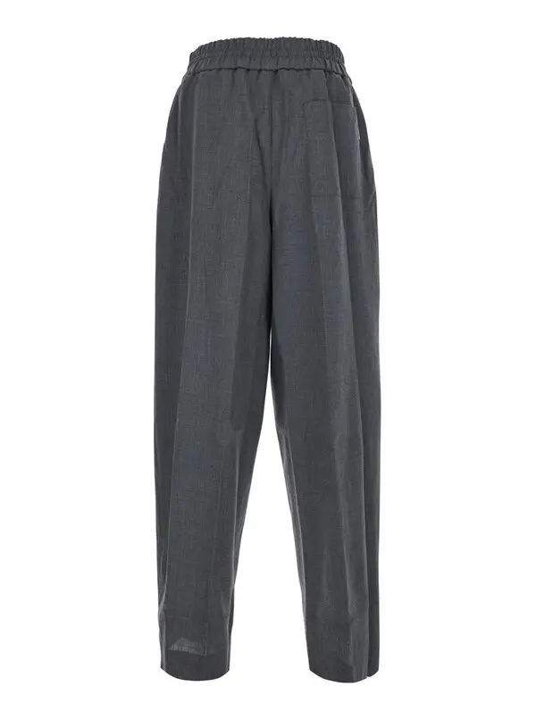 AMI Paris Gray Pants With Elasticized Drawstring Waist In Wool For