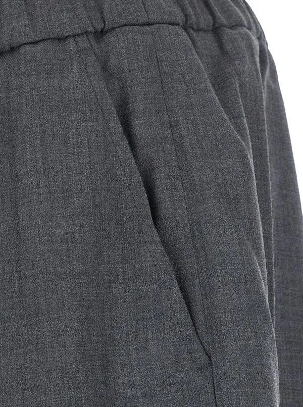 AMI Paris Gray Pants With Elasticized Drawstring Waist In Wool For