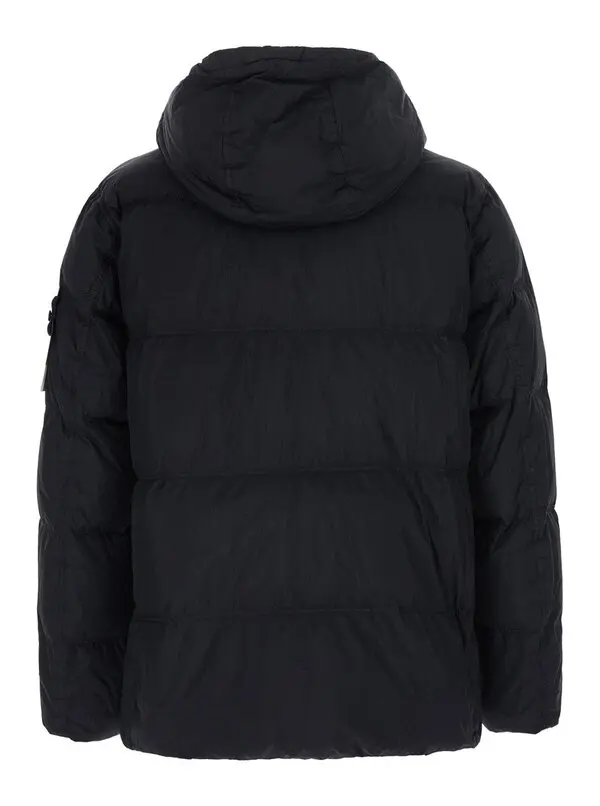 Stone Island Crinkle' Black Down Jacket With Logo Patch On The Sleeve In Tech Fabric For