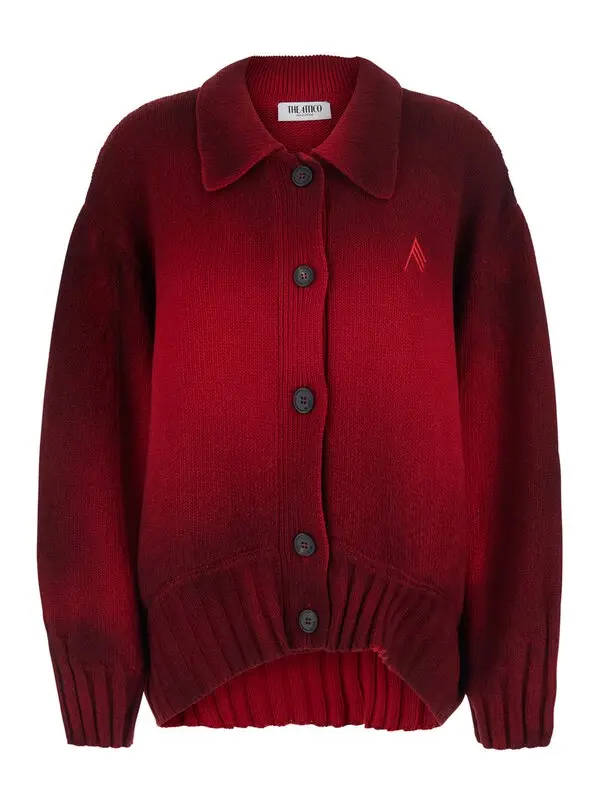 Attico Red Cardigan With Classic Collar And Sprayed Design With Gradient Effect In Wool And Cashmere For - Multicolor