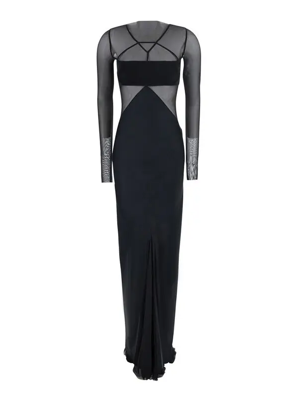 Rick Owens Combo Gown With Draped Details And Tech Fabric, Black - Multicolor
