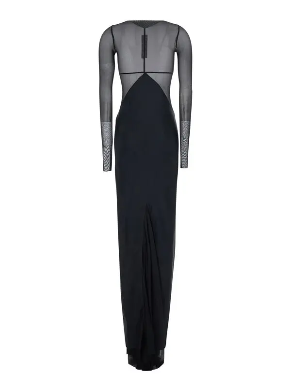 Rick Owens Combo Gown With Draped Details And Tech Fabric, Black