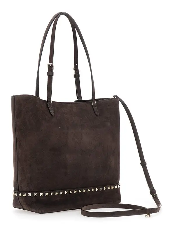Valentino Garavani Medium Tote | Rockstud | Suede S./platinum Studs