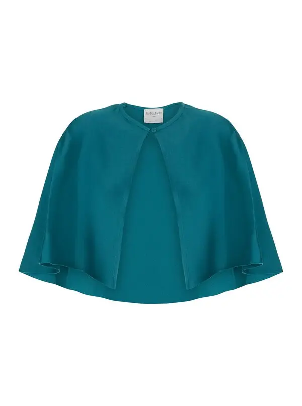 FORTE_FORTE Blue Cape With Elegant Silk Details For