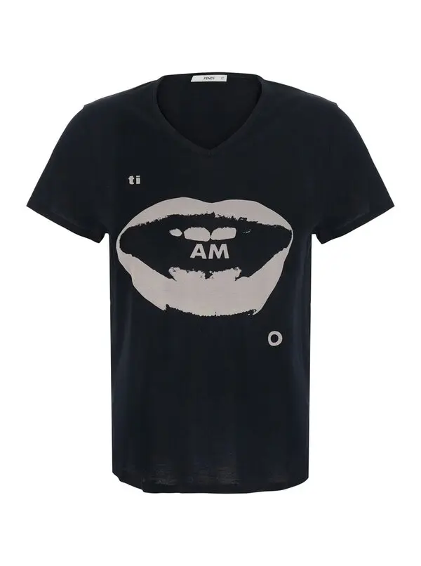 Fendi Ti Amo' T-shirt With Front Print In Cotton For - Black