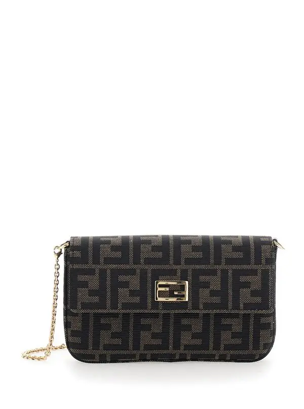 Fendi Wallet On Chjain Ff Jacquard - Black