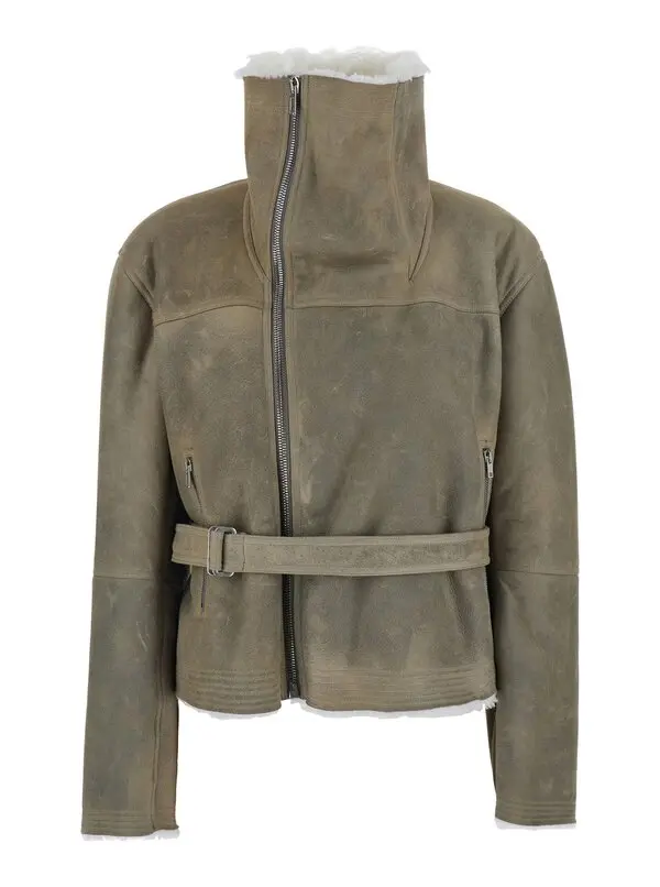 Rick Owens Cropped Leather Shearling Flight Jacket - Multicolor