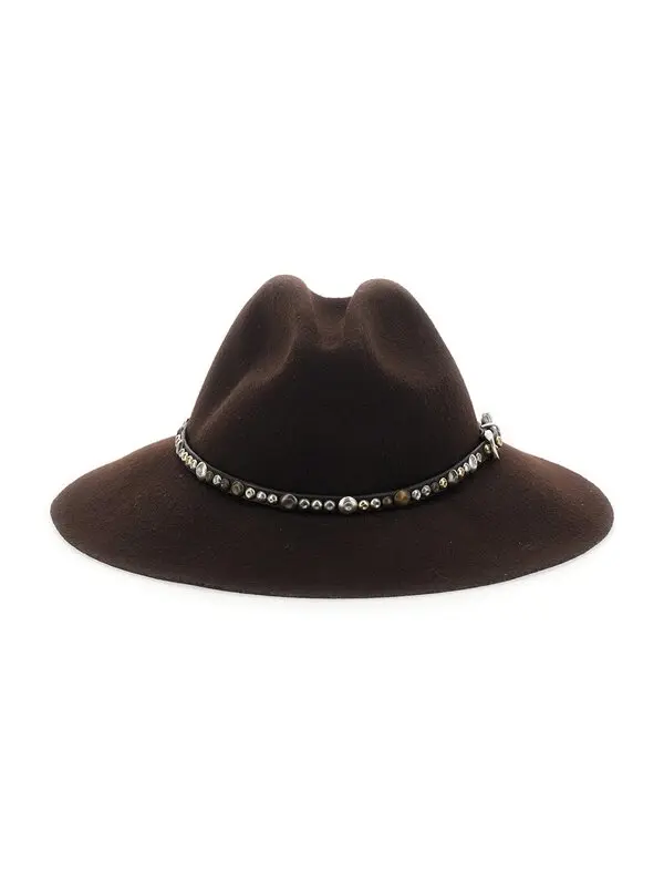 GOLDEN GOOSE Studded Leather Band Fedora Hat - Brown
