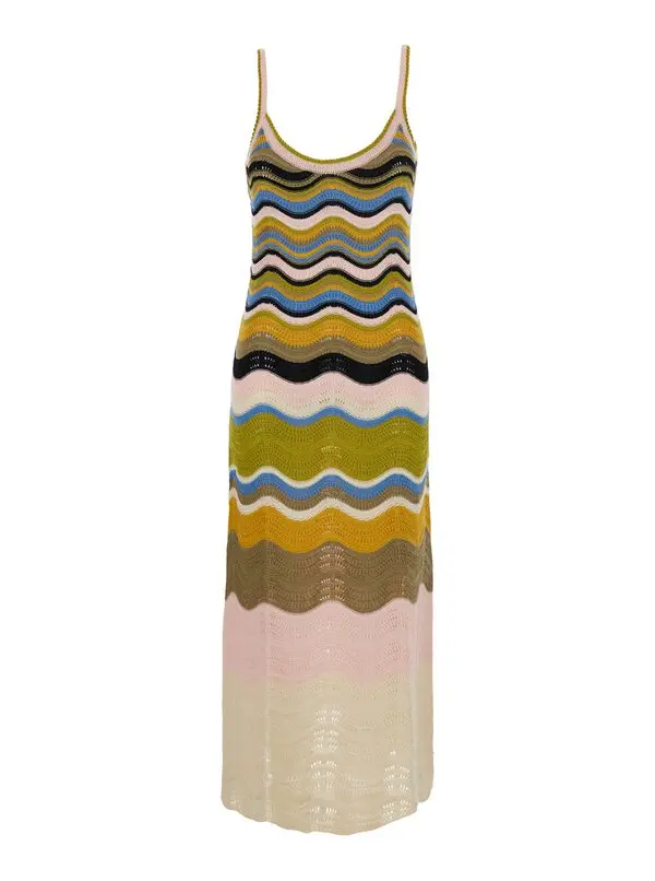 La DoubleJ Chevron Sundress With V-neck And Short Sleeves In Tech Fabric Multicolored - Multicolor